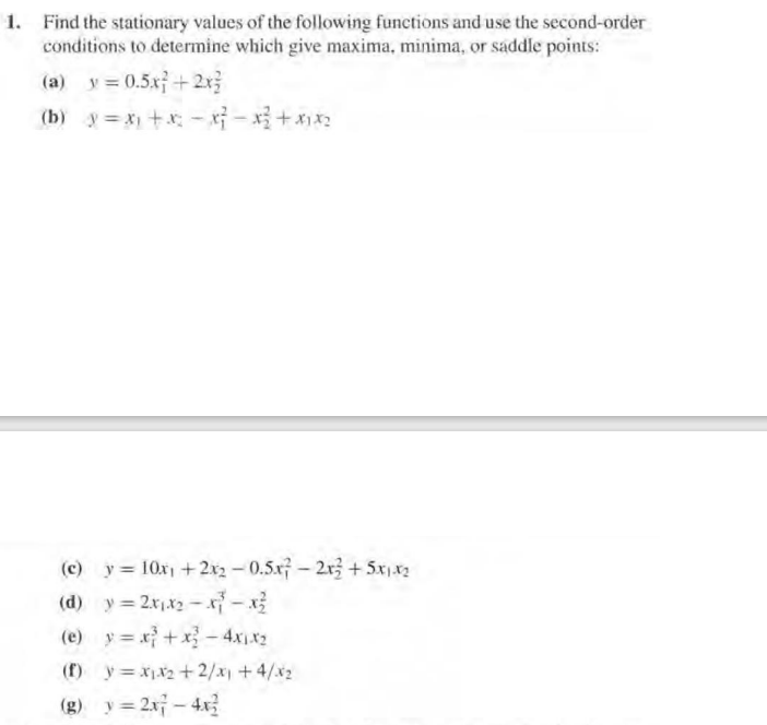 Solved Find the stationary values of the following functions | Chegg.com