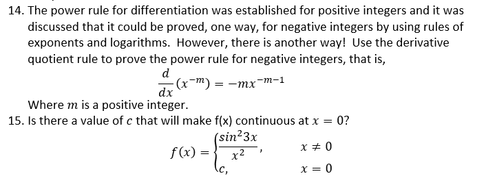 Solved 14. The power rule for differentiation was | Chegg.com