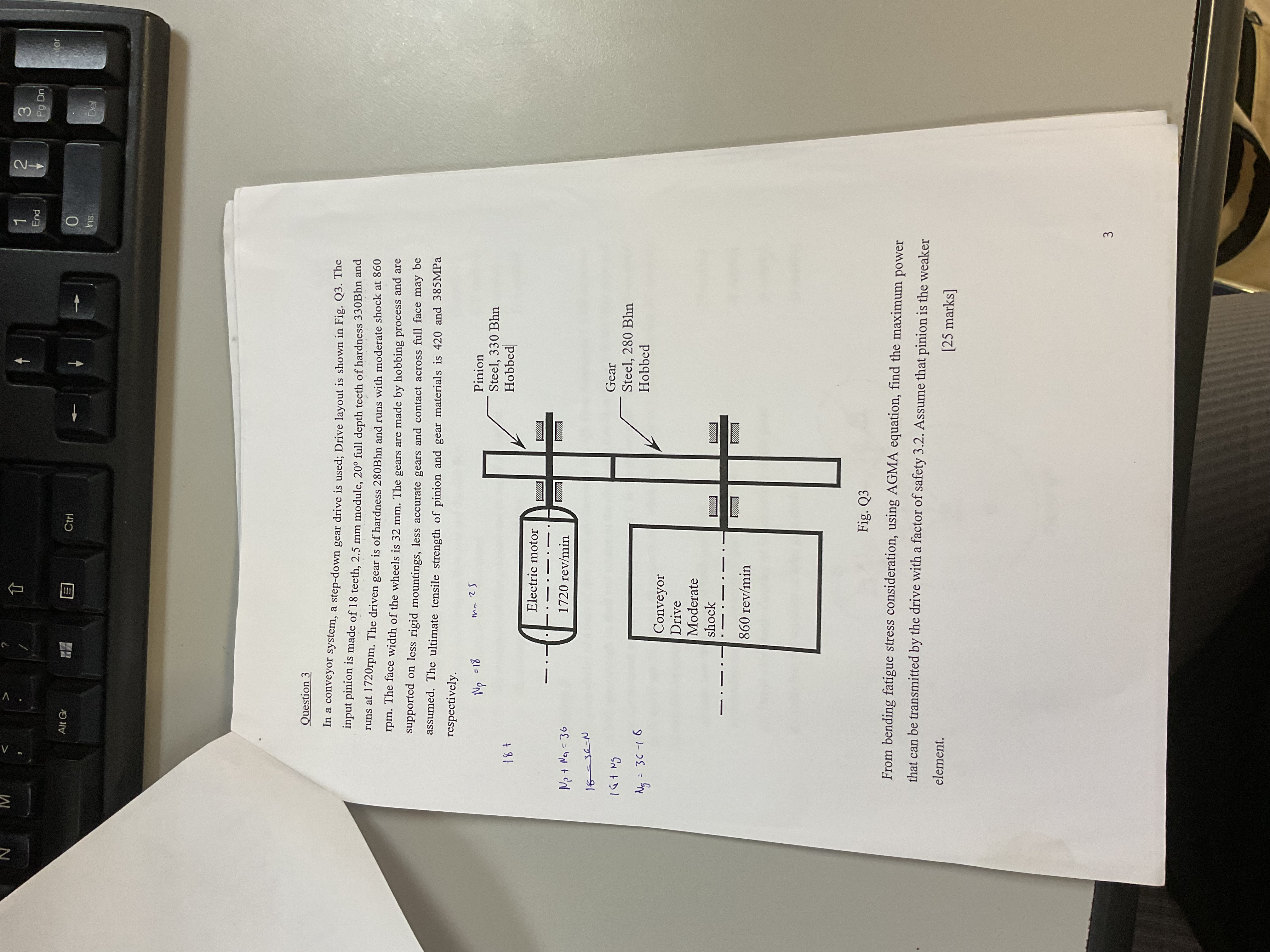 Solved Question 3 ﻿In a conveyor system, a step-down gear | Chegg.com