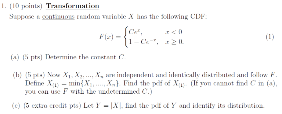 Solved 1. (10 points) Transformation Suppose a continuous | Chegg.com