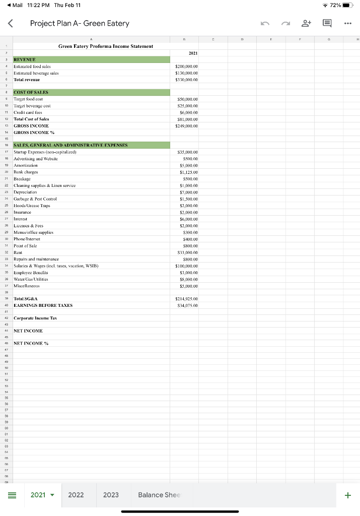 Solved Please fill out the 2023 Proforma Income Statement | Chegg.com