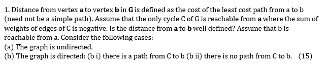 Solved 1. Distance from vertex a to vertex b in G is defined | Chegg.com