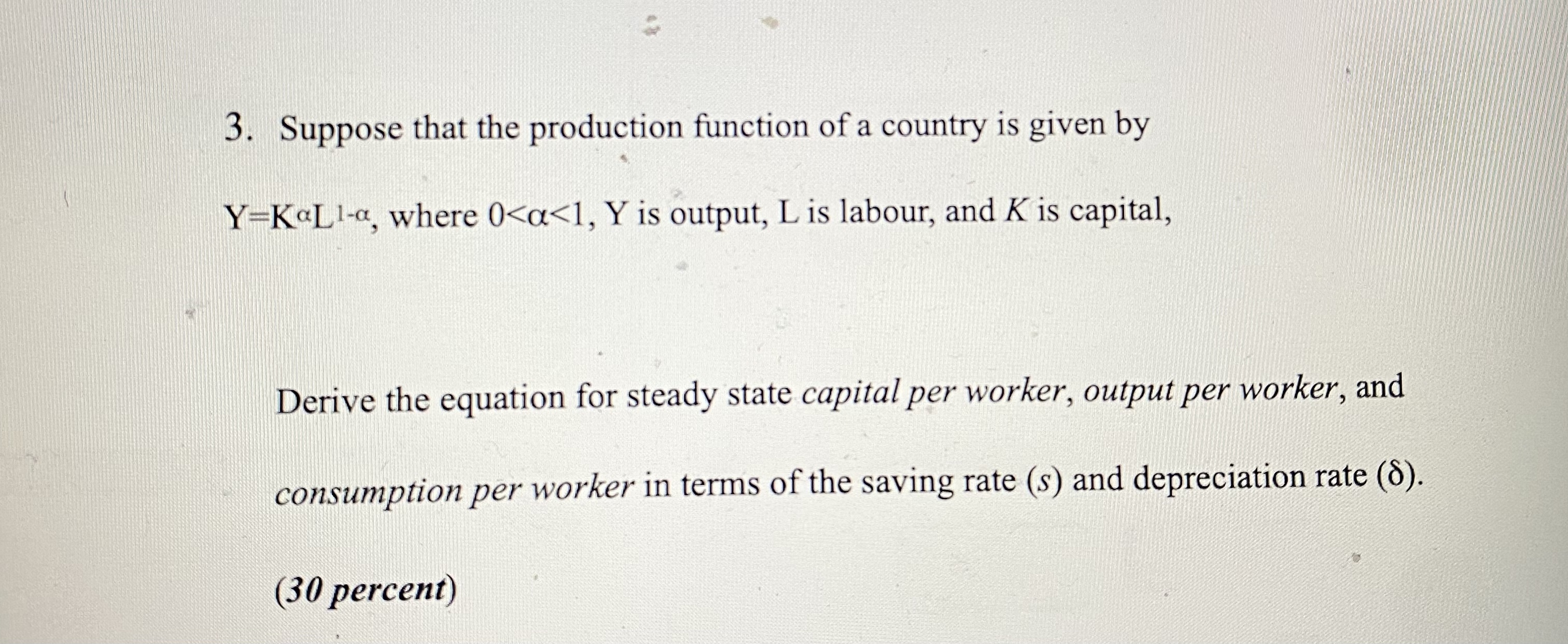 Solved 3. Suppose that the production function of a country | Chegg.com