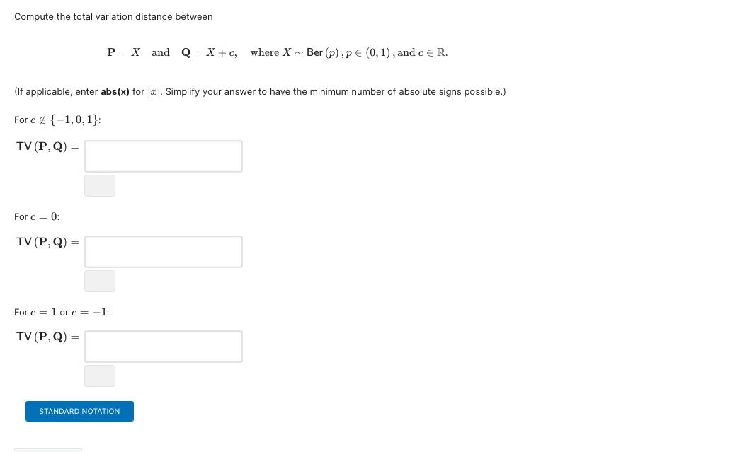 Solved Compute the total variation distance between P=X and | Chegg.com