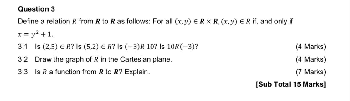 Solved Question 3 Define a relation R from R to R as | Chegg.com