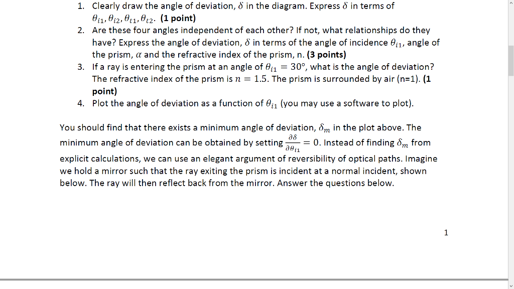 Solved Problem 1: Minimum deviation through a prism This | Chegg.com