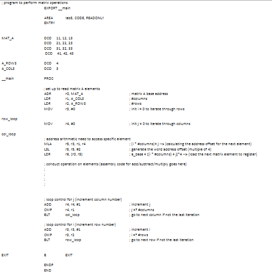 Solved Assume matrix C is given. Write an ARM assembly | Chegg.com Solved Assume matrix C is given. Write an ARM assembly | Chegg.com