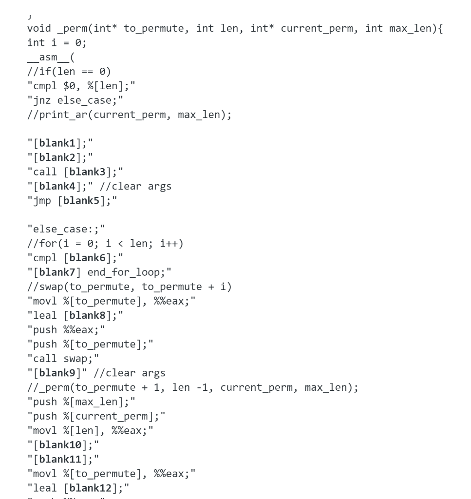 Solved Complete the inline assembly code to implement the | Chegg.com