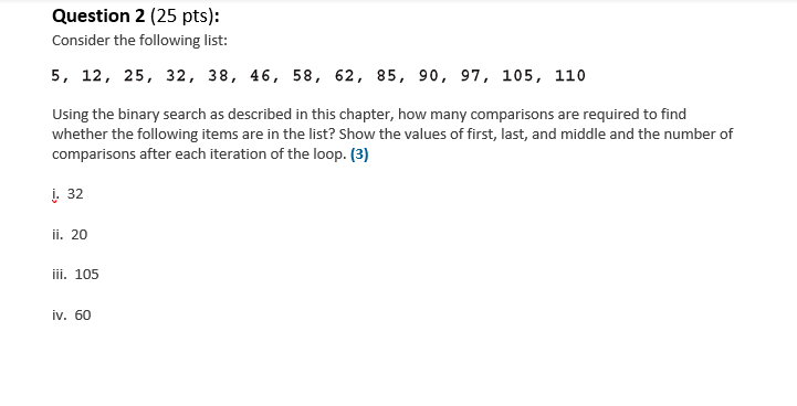 Solved 5,12,25,32,38,46,58,62,85,90,97,105,110 Using the | Chegg.com