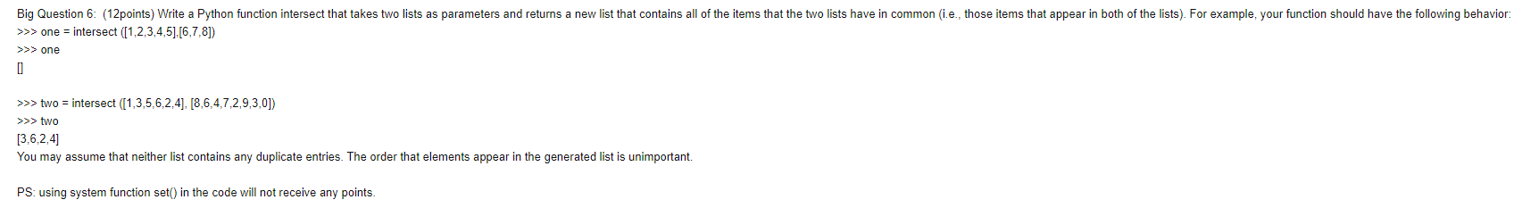 Solved Big Question 6: (12 points) Write a Python function | Chegg.com