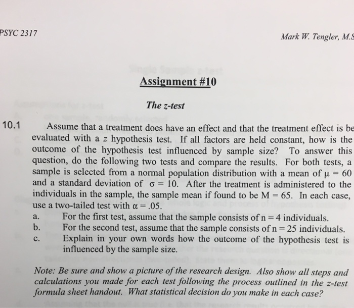 Solved PSYC 2317 Mark W. Tengler, M.S Assignment #10 The | Chegg.com