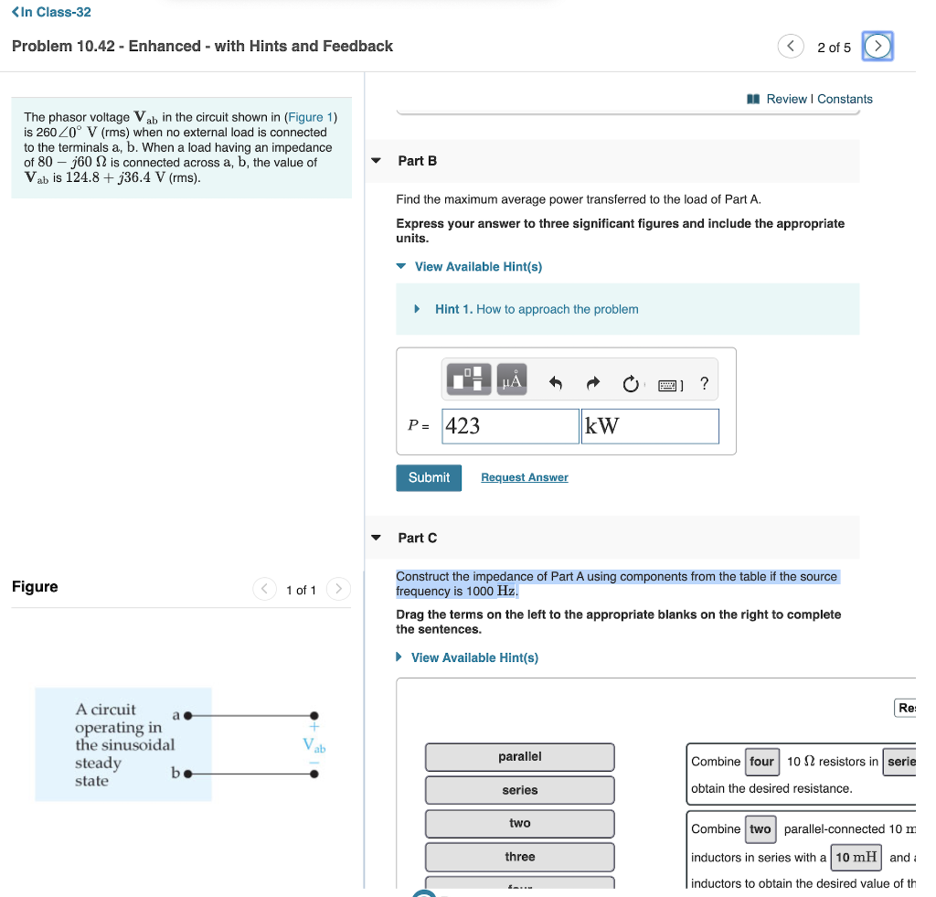 Solved Review Constants The phasor voltage Vab in the | Chegg.com
