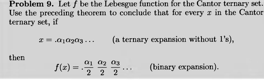 Solved Problem 9. Let f be the Lebesgue function for the | Chegg.com