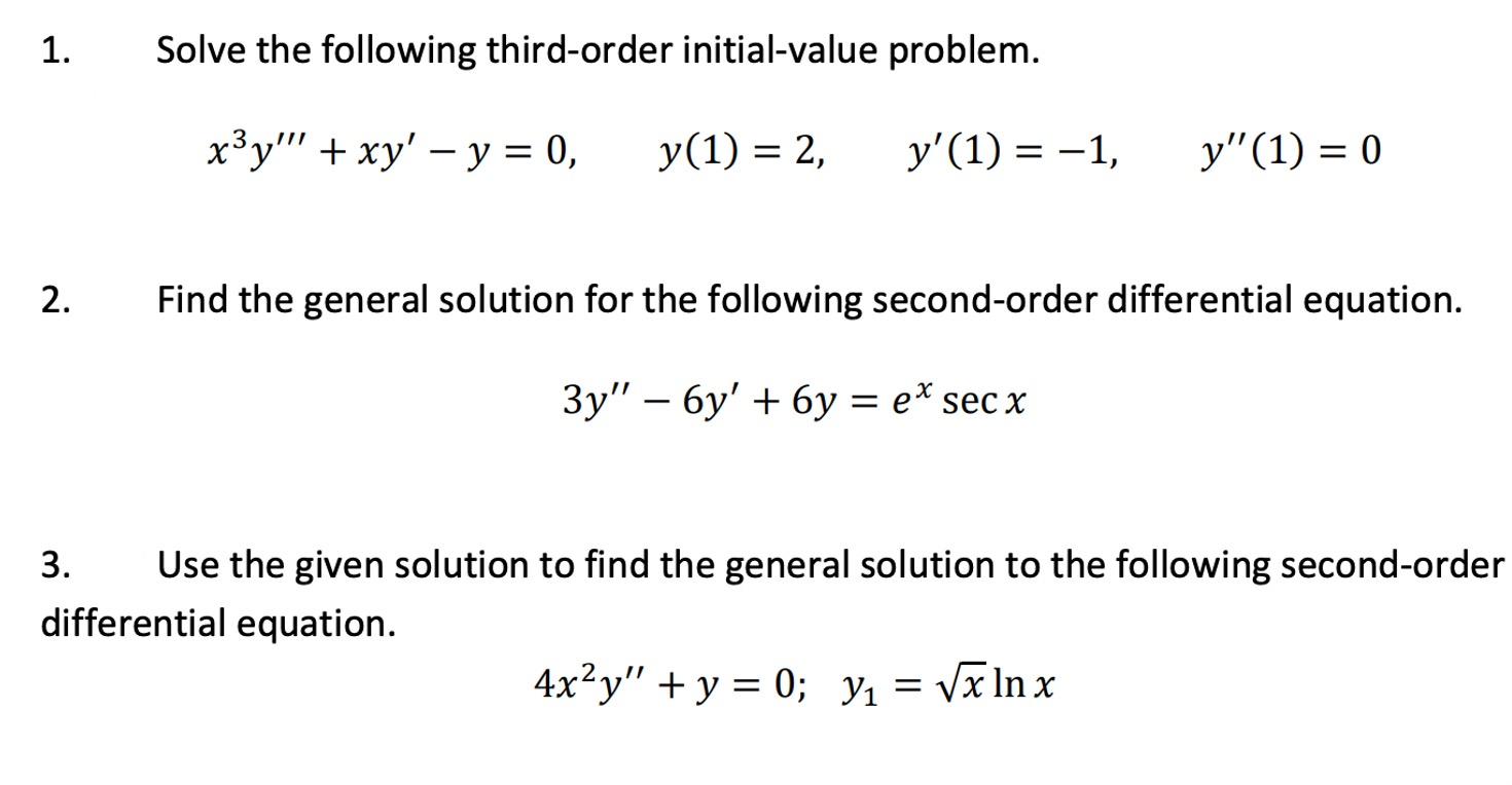 Solved 1. Solve the following third-order initial-value | Chegg.com