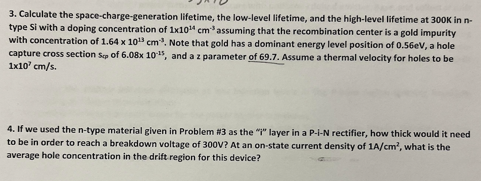 3. Calculate the space-charge-generation lifetime, | Chegg.com