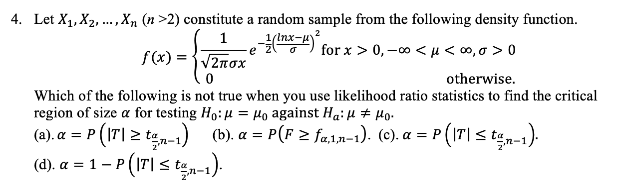 Solved 4. Let X1,X2,…,Xn(n>2) constitute a random sample | Chegg.com