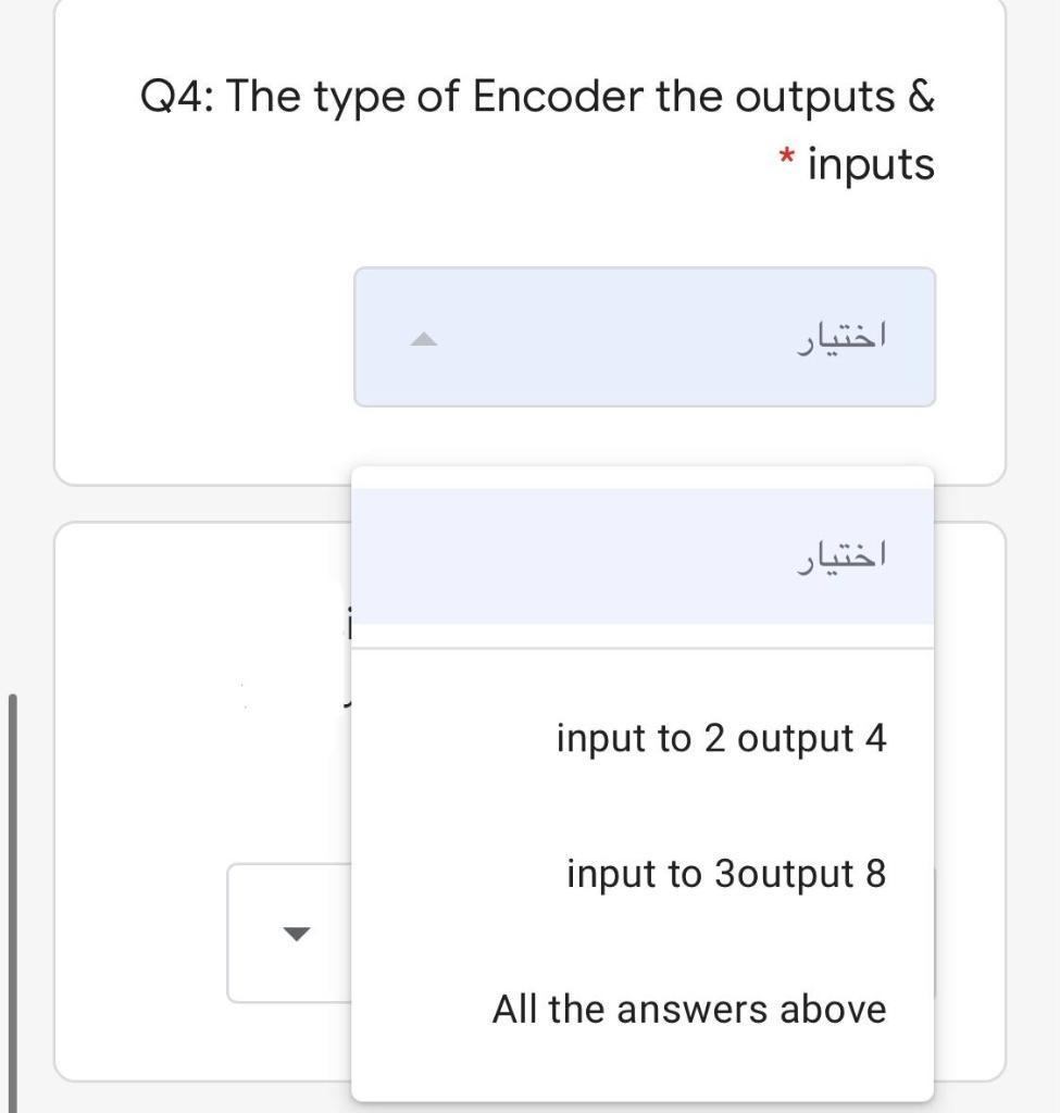 Solved Q4: The type of Encoder the outputs & inputs اختیار | Chegg.com