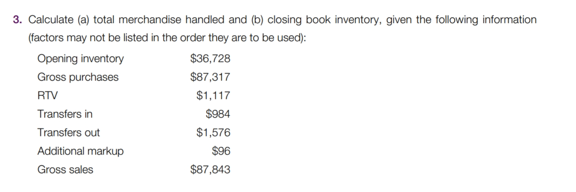 Solved 1. Calculate closing book inventory, given the | Chegg.com