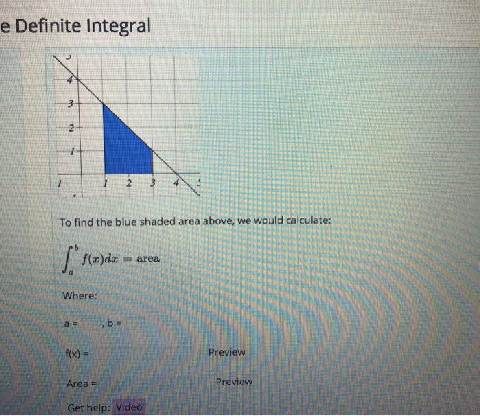 Solved e Definite Integral To find the blue shaded area | Chegg.com