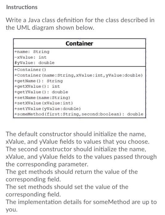 Solved Instructions Write A Java Class Definition For The