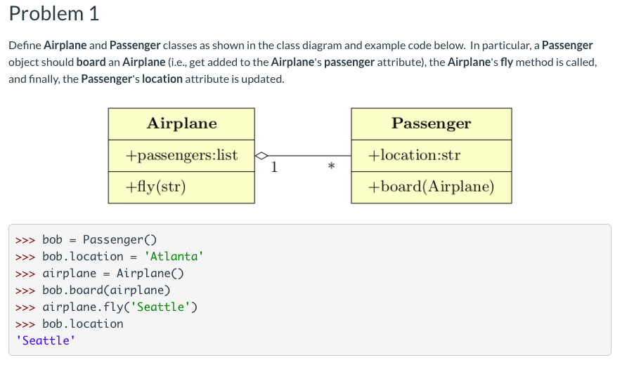 Solved Problem 1 Define Airplane and Passenger classes as | Chegg.com