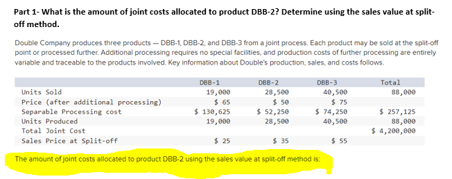 Solved Part 1- What is the amount of joint costs allocated | Chegg.com