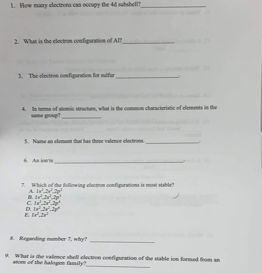 Solved 1. How many electrons can occupy the 4d subshell? 2. | Chegg.com