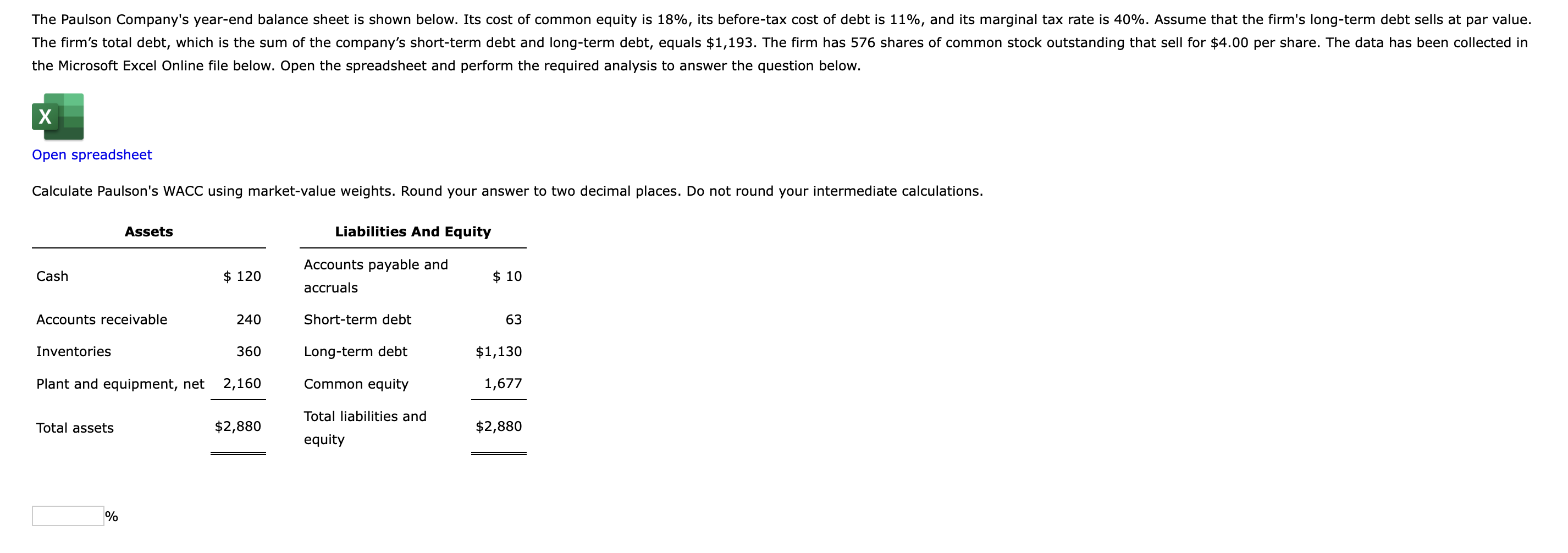 Solved the Microsoft Excel Online file below. Open the | Chegg.com