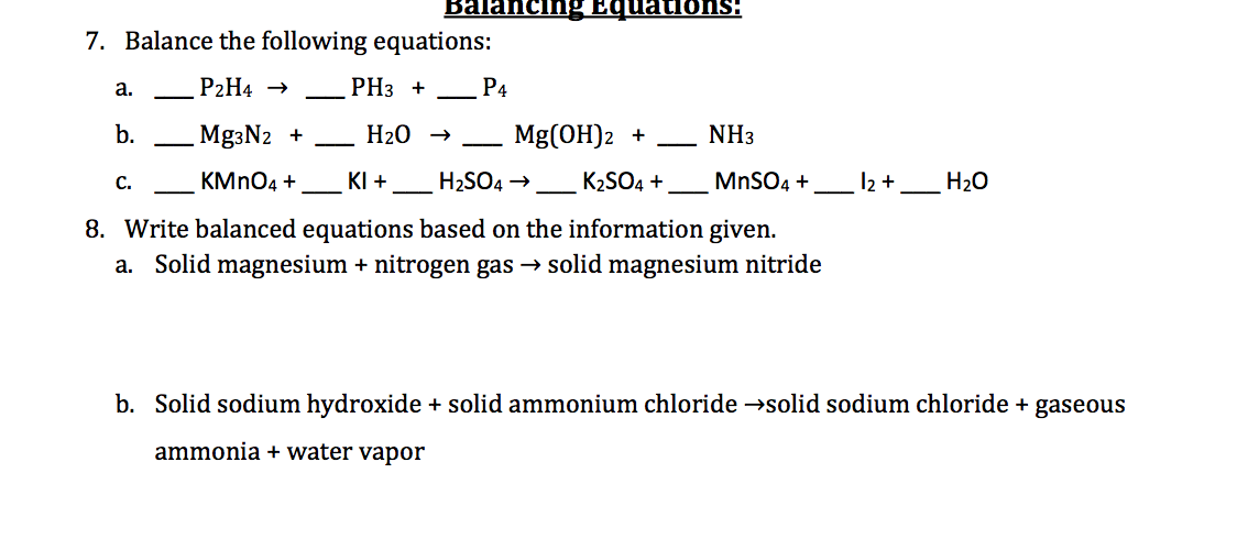 Solved Balancing Equations: 7. Balance the following | Chegg.com