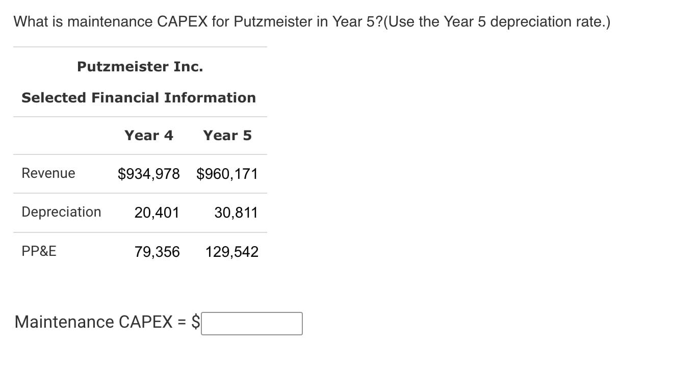Solved What is maintenance CAPEX for Putzmeister in Year | Chegg.com