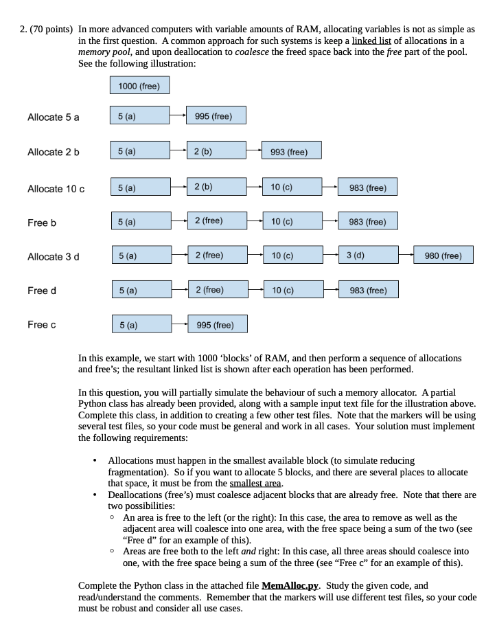 Provided code: import random class MemAlloc: """ | Chegg.com