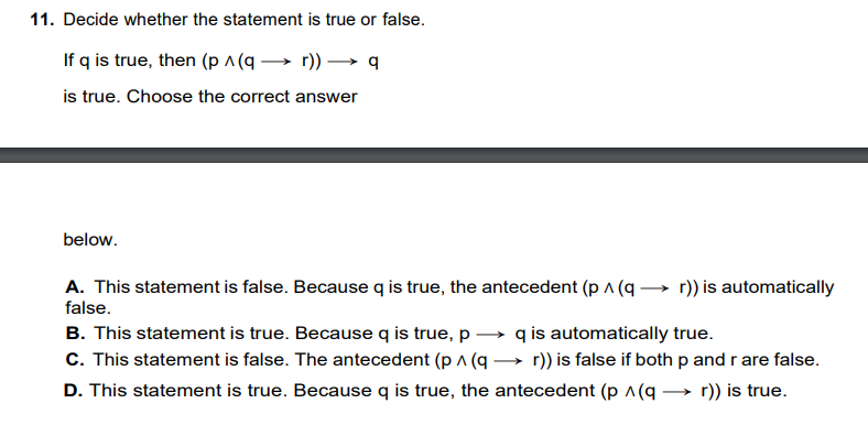 Solved 11. Decide whether the statement is true or false. If | Chegg.com