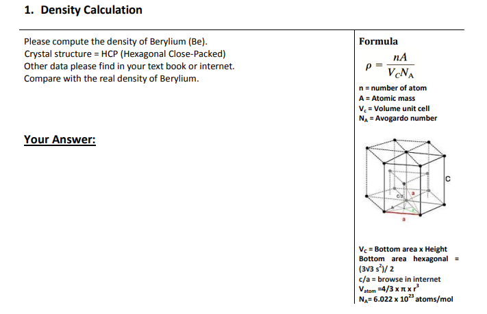 Solved 1. Density Calculation Please compute the density of | Chegg.com