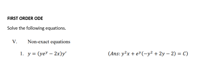 Solved FIRST ORDER ODE Solve the following equations. v. | Chegg.com