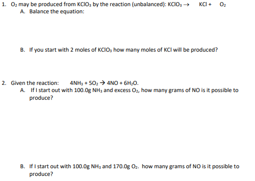 Solved O2 may be produced from KClO3 by the reaction | Chegg.com