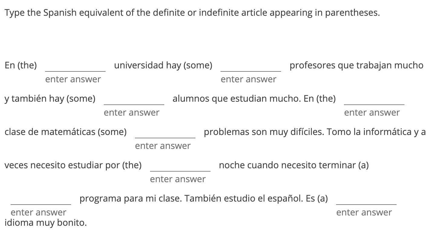 Solved Type the Spanish equivalent of the definite or | Chegg.com