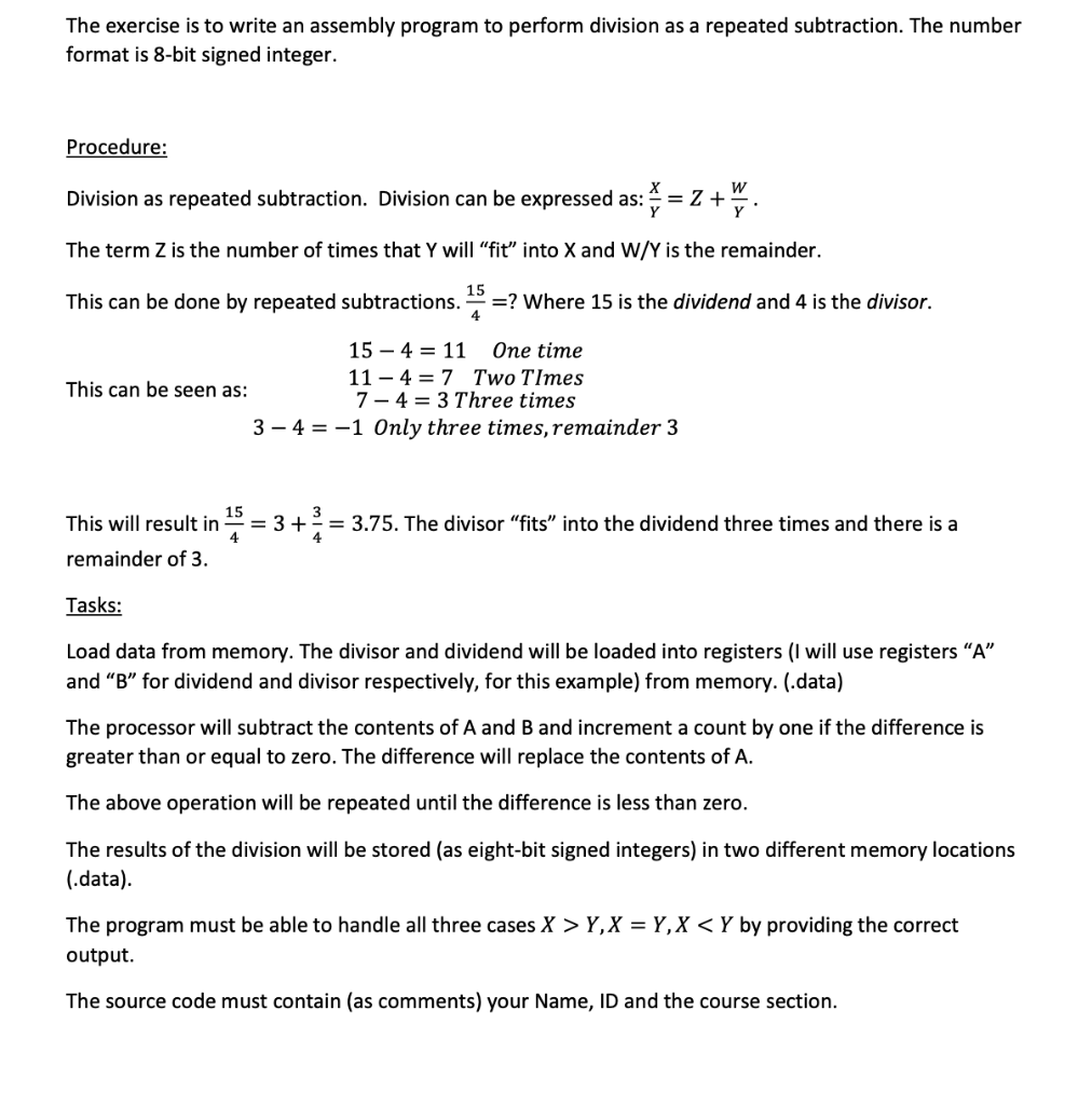 The exercise is to write an assembly program to | Chegg.com
