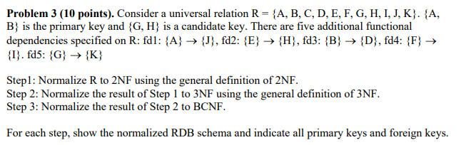 Solved Problem 3 (10 points). Consider a universal relation | Chegg.com
