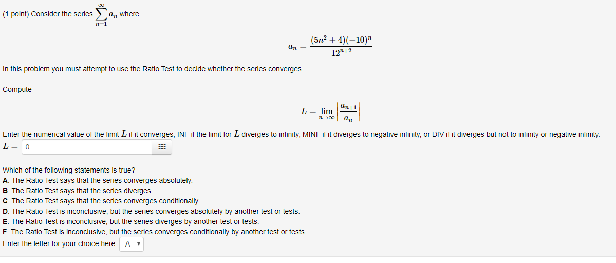 Solved (1 point) Consider the series a where (5n² (5n2 + | Chegg.com