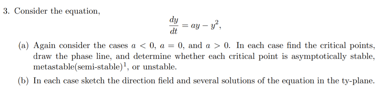 Solved 3. Consider the equation, dy ay – y?, dt = (a) Again | Chegg.com