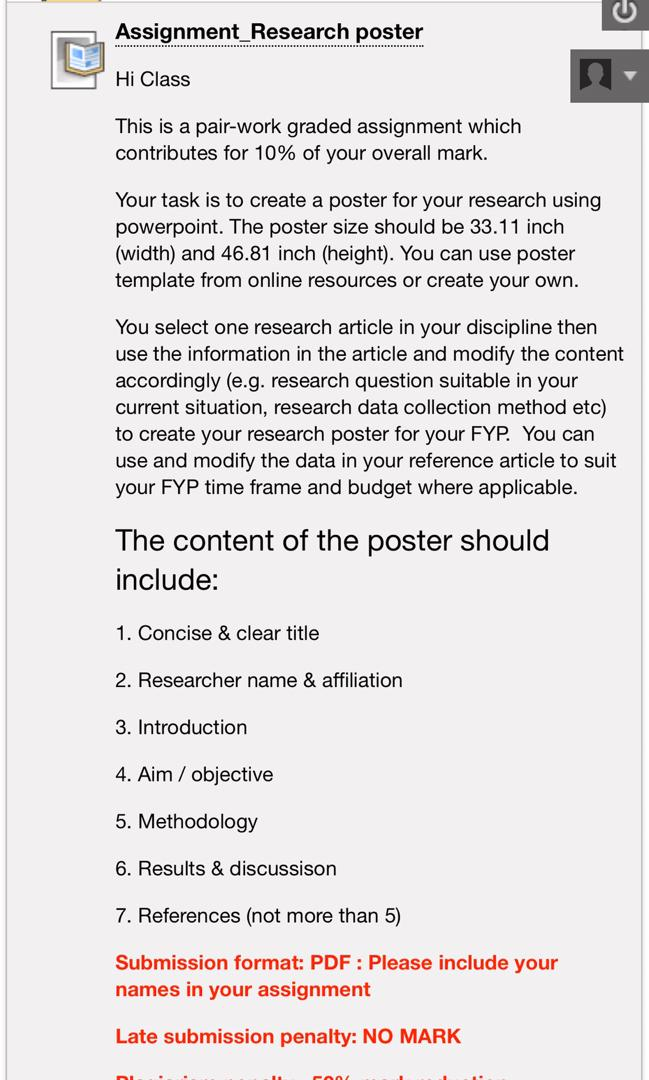 Assignment_Research poster Hi Class This is a | Chegg.com