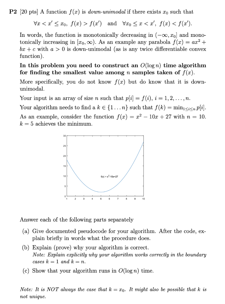 Solved P2 (20 pts) A function f(x) is down-unimodal if there | Chegg.com