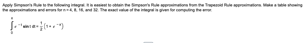 Solved Apply Simpson's Rule to the following integral. It is | Chegg.com