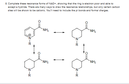 Solved 8. Complete these resonance forms of NAD+, showing | Chegg.com