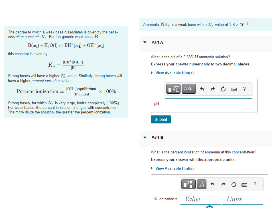 Solved Ammonia, NH3, is a weak base with a Kb value of | Chegg.com