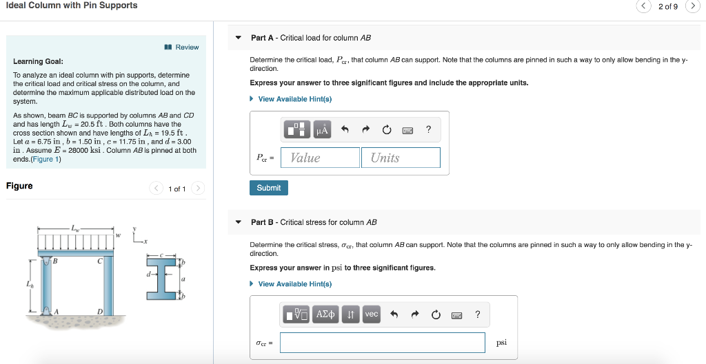 Solved Ideal Column with Pin Supports 2of9 > Part A Critical | Chegg.com