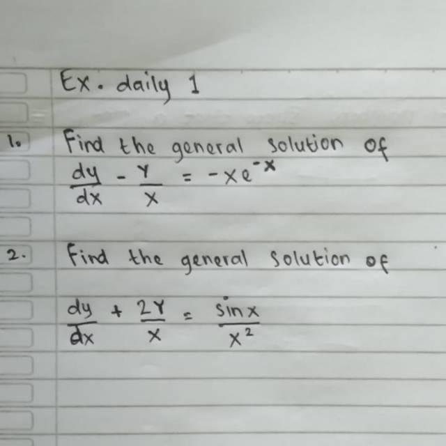 Solved 1. 2. Ex. daily 1 Find the general solution of Y - dy | Chegg.com