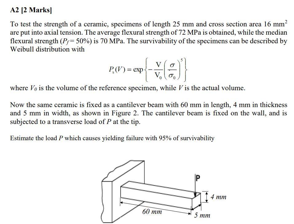 Solved A2 [2 Marks] To test the strength of a ceramic, | Chegg.com