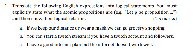 Solved 2. Translate the following English expressions into | Chegg.com