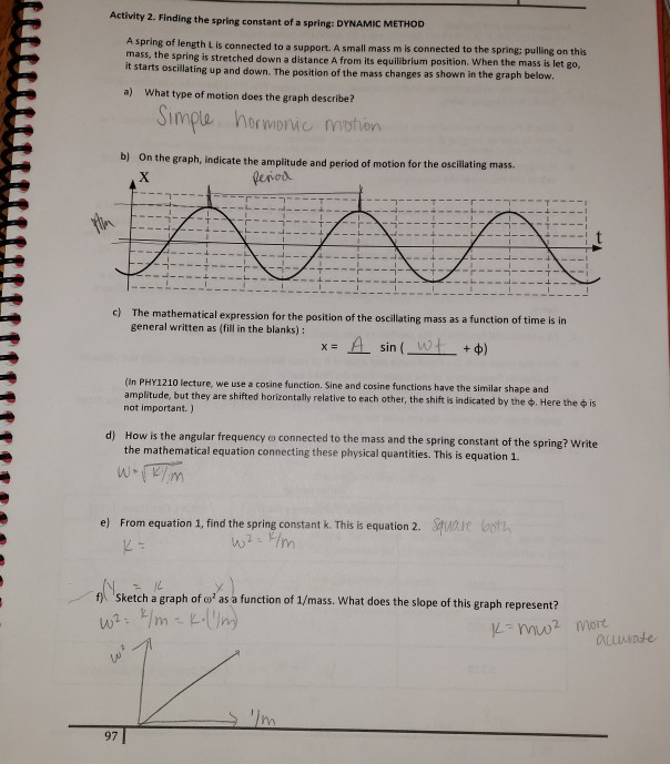 Solved Activity 2. Finding the spring constant of a spring: | Chegg.com